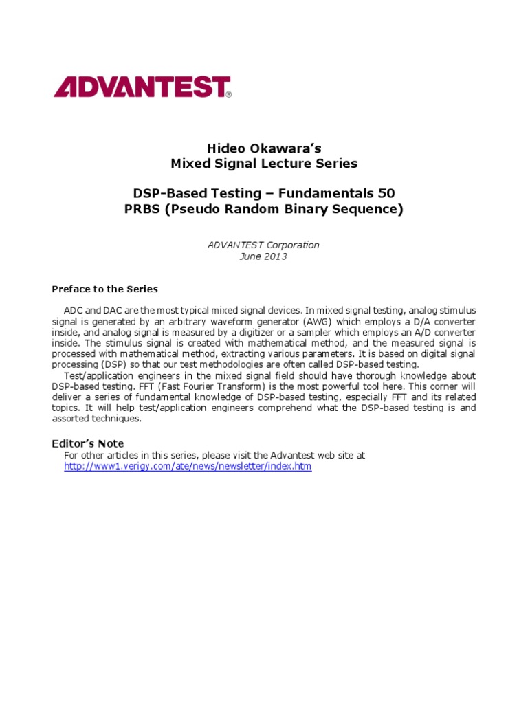 DSP-Based Testing - Fundamentals 50 PRBS (Pseudo Random Binary Sequence ...
