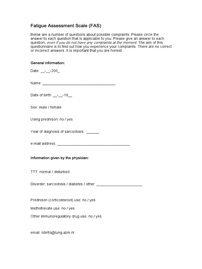 Fatigue Assessment Scale (FAS) : Even If You Do Not Have Any Complaints ...