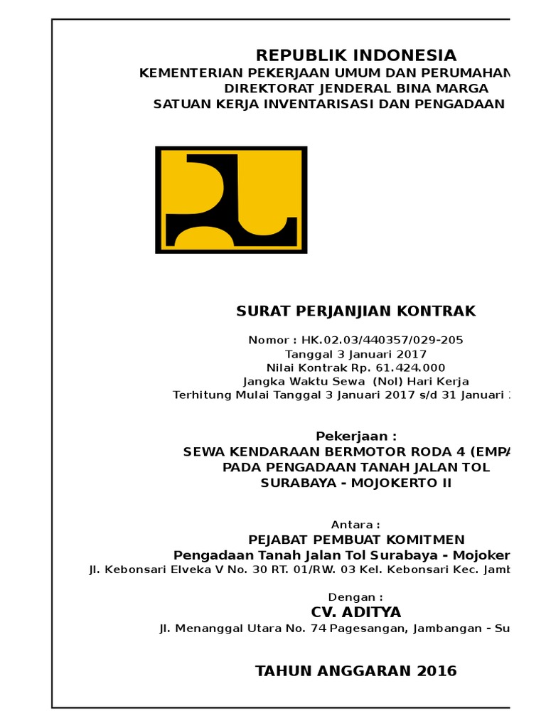 Contoh Sewa Kendaraan Bermotor Roda 4 Pada Pengadaan Barang Dan Jasa | PDF