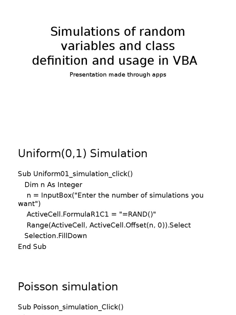 Simulations of Random Variables and Class Construction | PDF