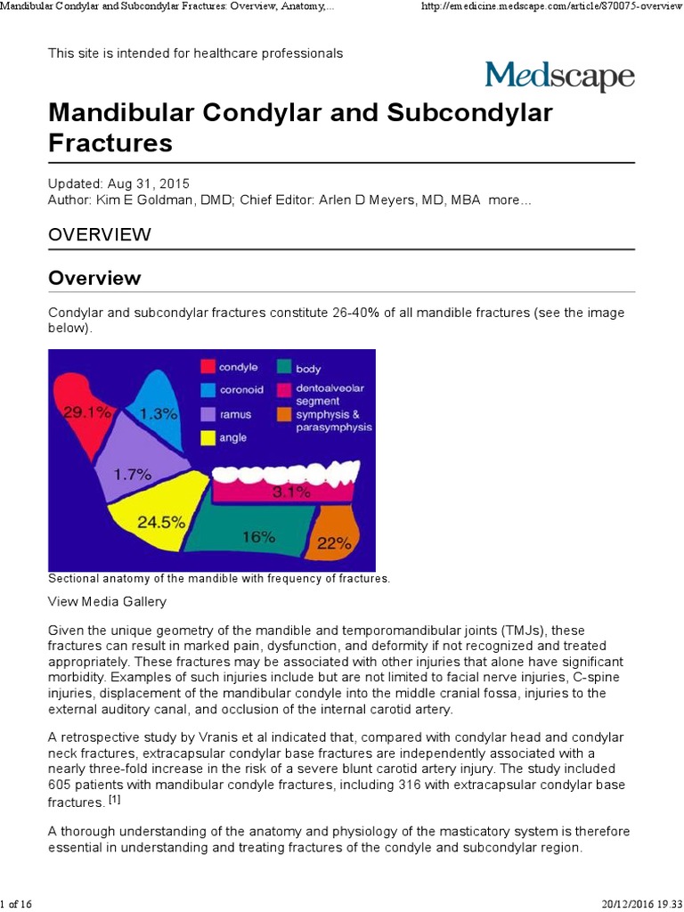 Mandibular Condylar and Subcondylar Fractures PDF | PDF | Medical ...