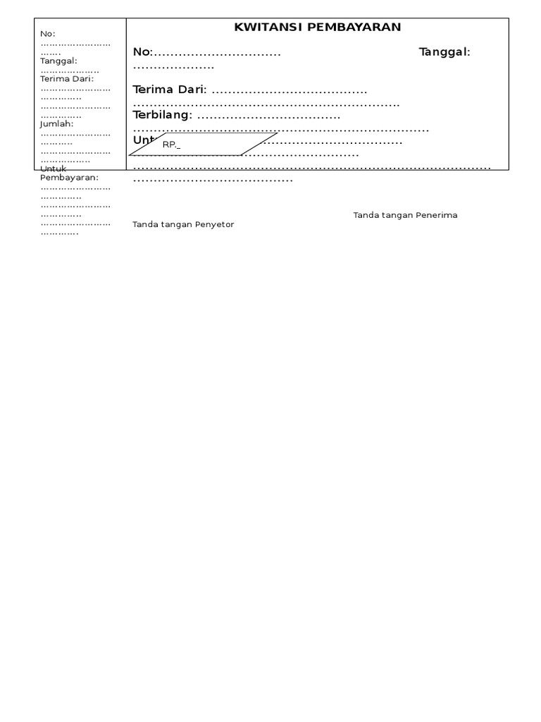Format Kwitansi Pembayaran Word | PDF | Pengelolaan Keuangan & Uang
