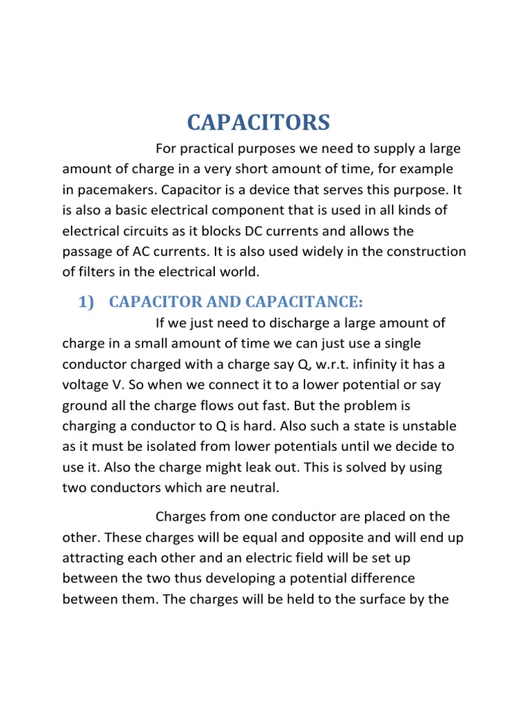 Capacitors: 1) Capacitor and Capacitance | PDF | Capacitor | Electric ...
