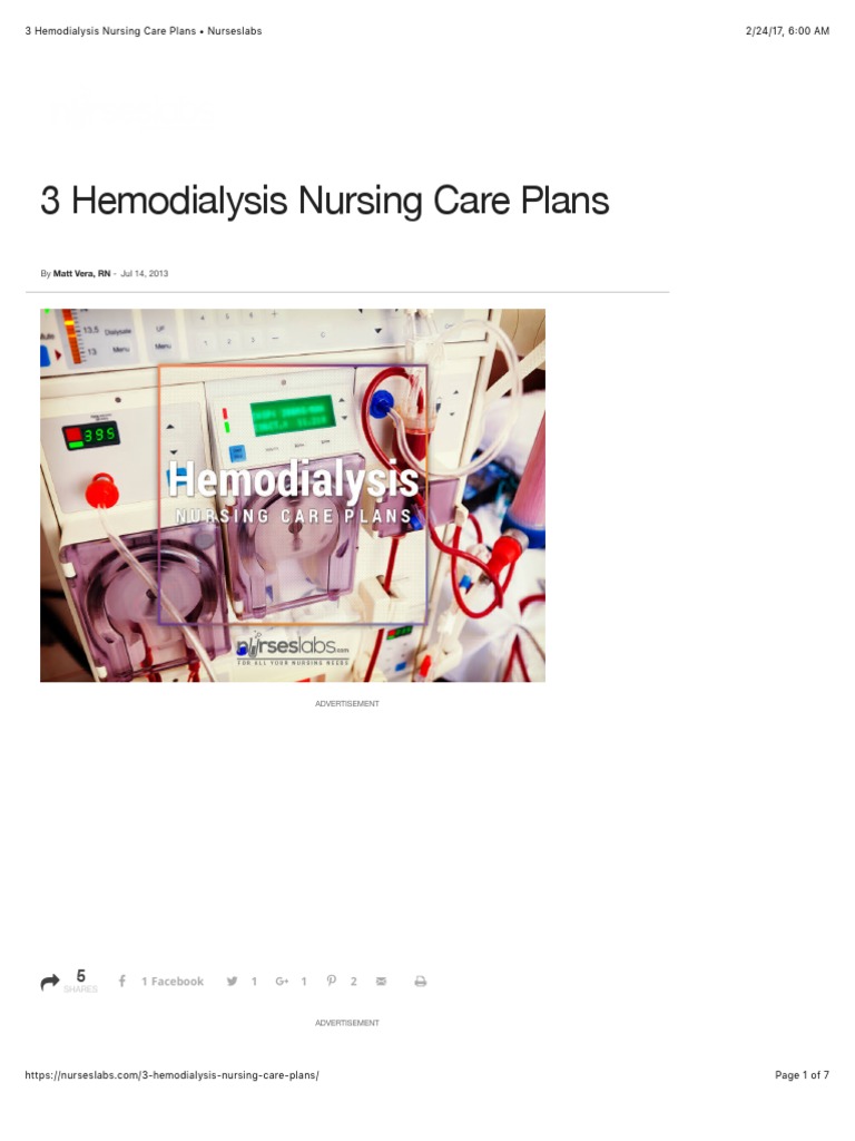 3 Hemodialysis Nursing Care Plans - Nurseslabs | PDF | Hemodialysis | Dialysis
