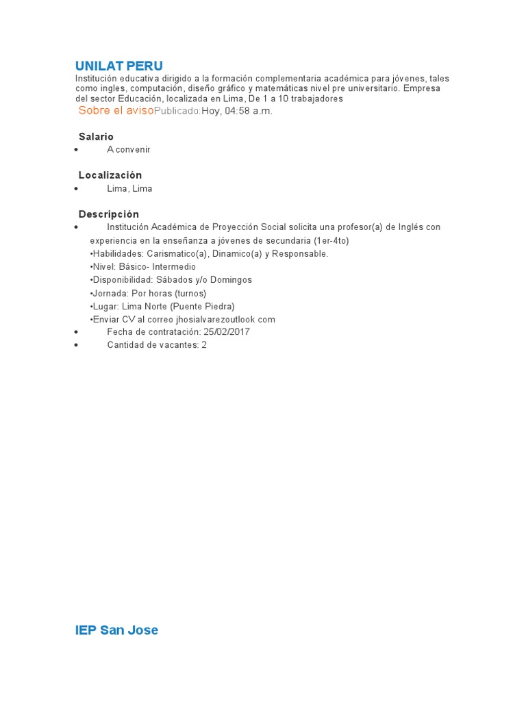 Unilat Peru | PDF | Educación Secundaria | Lima