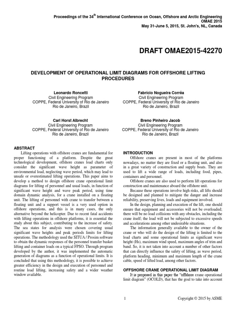 Development of Operational Limit Diagrams For Offshore Lifting ...