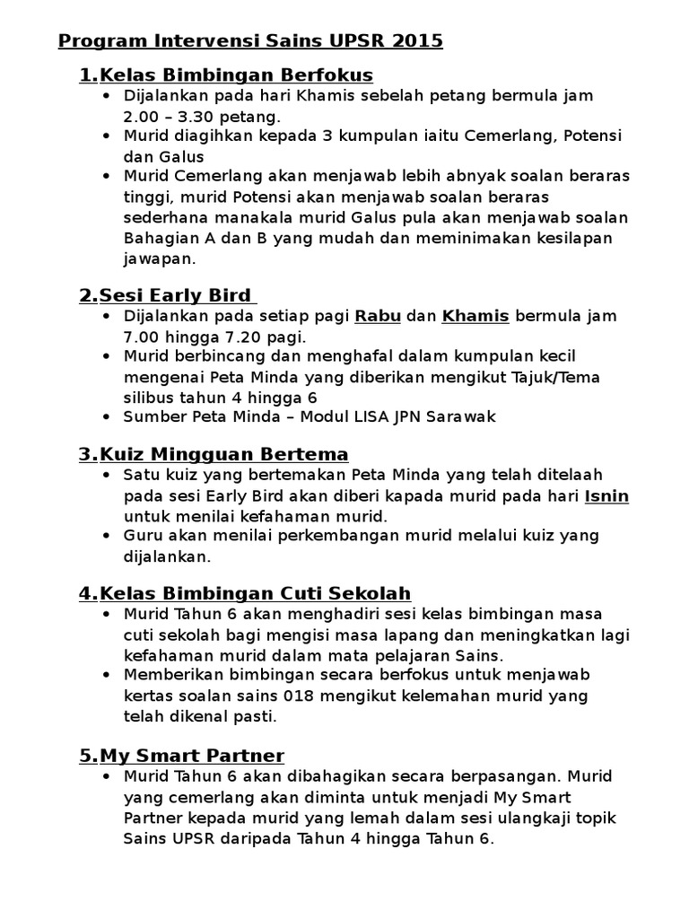 Program Intervensi Sains UPSR 2015 | PDF
