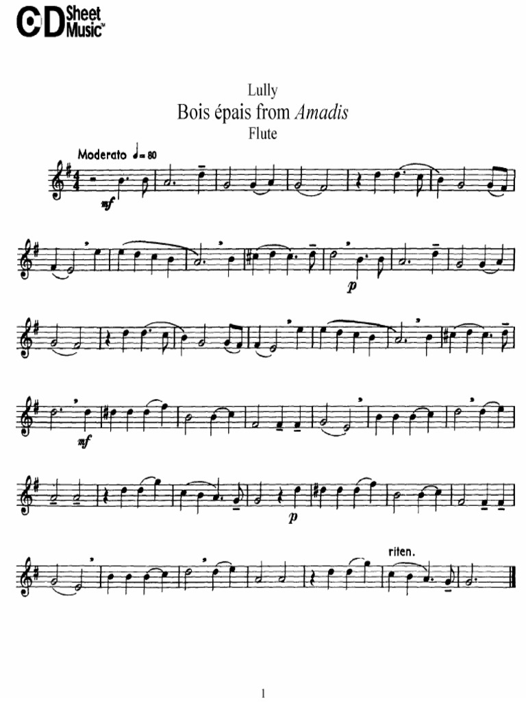 Lully - Bois Épais From Amadis - Flute Part PDF | PDF
