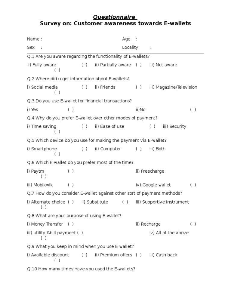 Questionnaire For Ewallet | PDF | Financial Technology | Finance ...