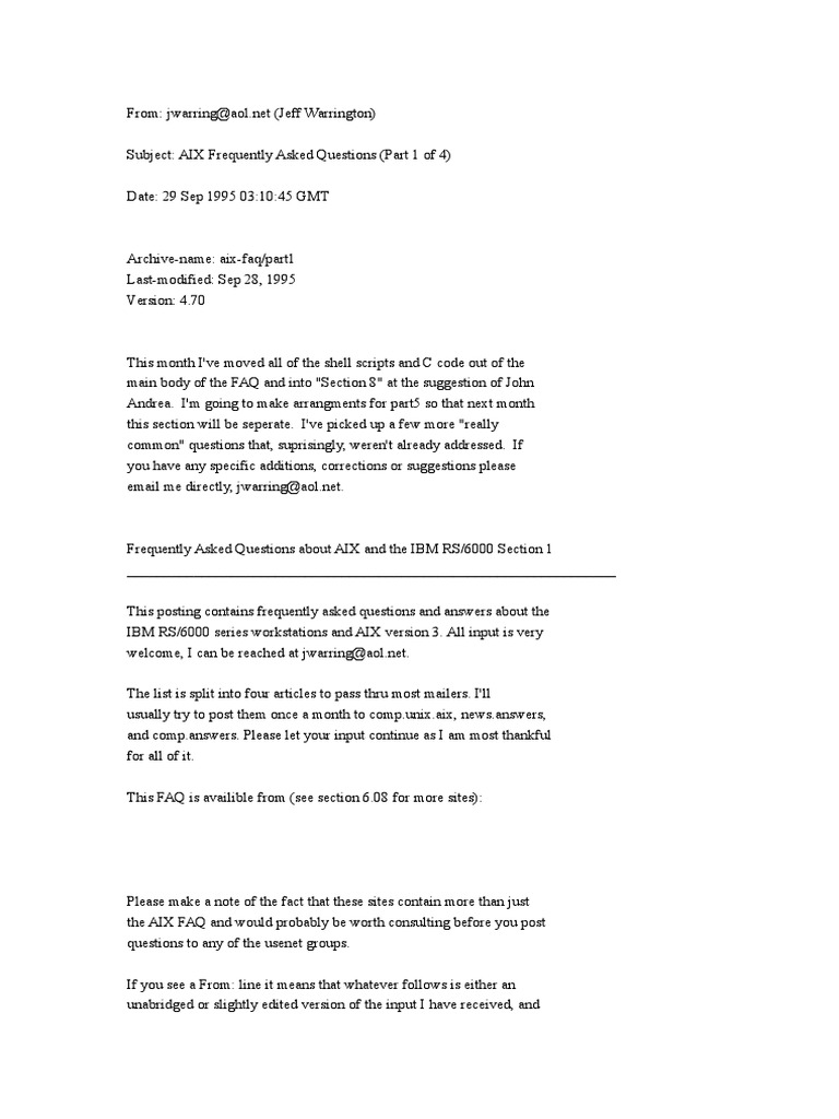 AIX v3 FAQ | PDF | File System | Command Line Interface