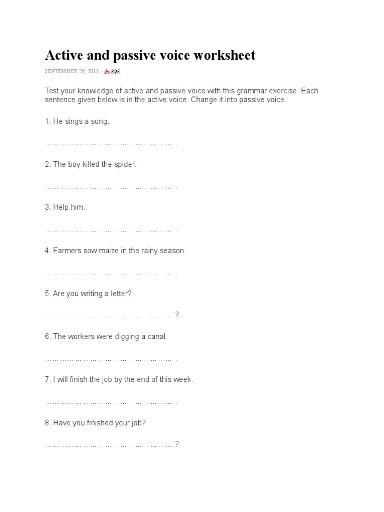 Active and Passive Voice Worksheet | PDF