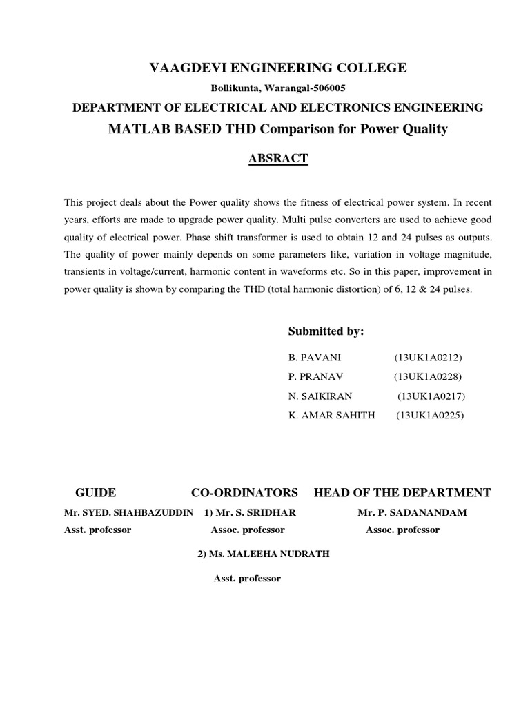Vaagdevi Engineering College: Department of Electrical and Electronics Engineering | PDF