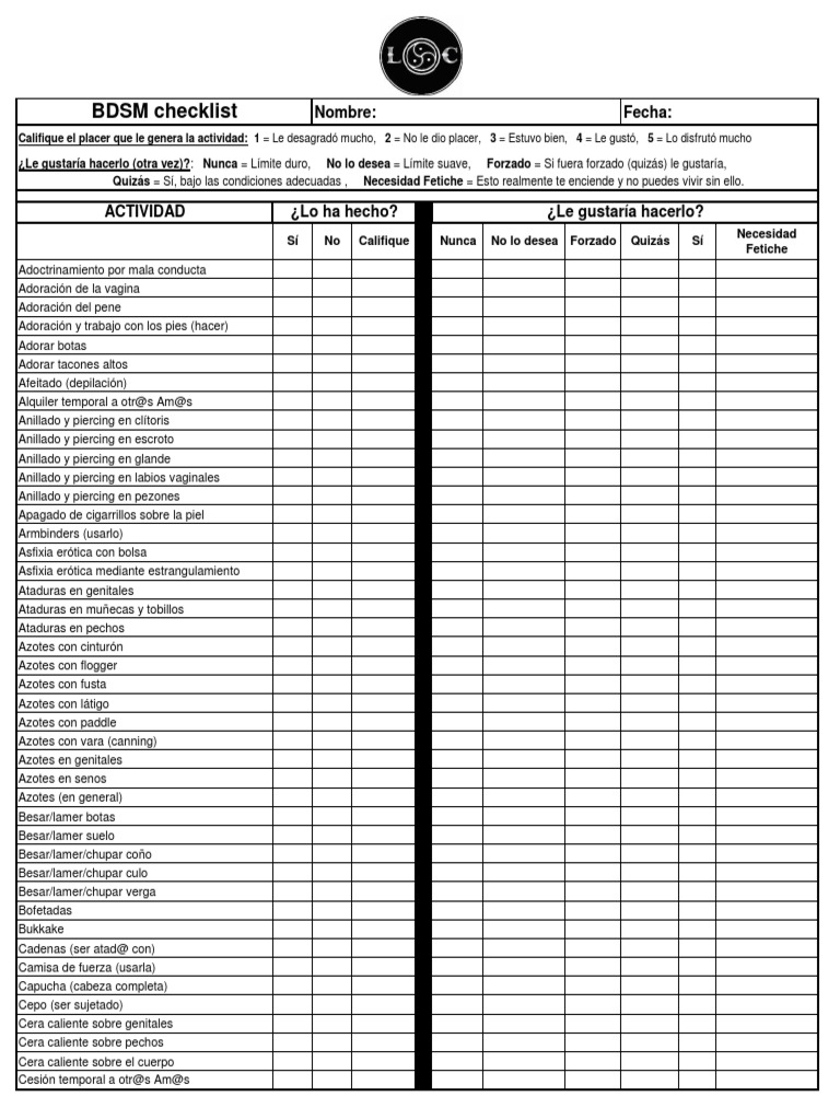 Bdsm Checklist Lord Caligula Pdf Sexo Anal Bdsm