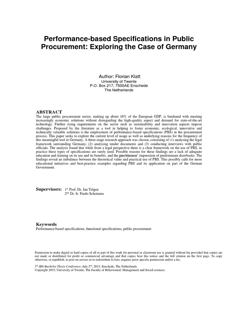 Performance-Based Specifications in Public Procurement PDF | PDF ...