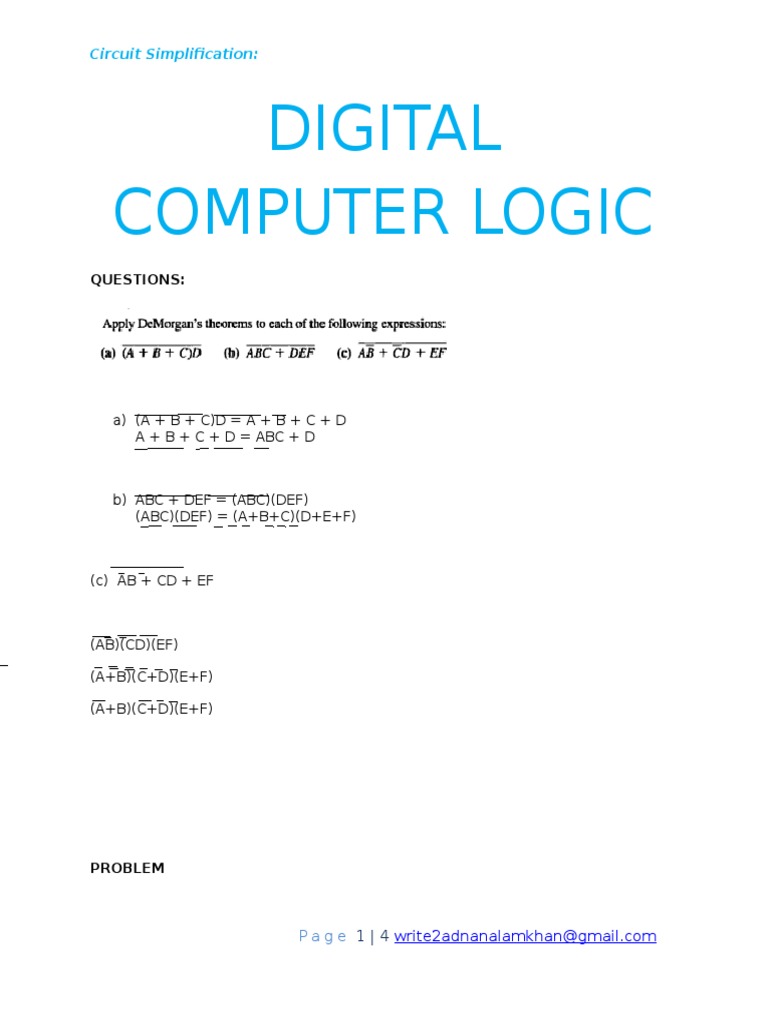 Digital Computer Logic: Circuit Simplification | PDF