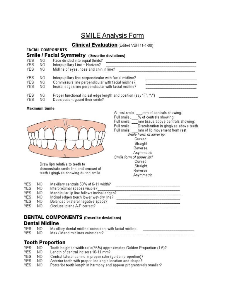 Comprehensive Smile Analysis Form | PDF | Human Anatomy | Mouth