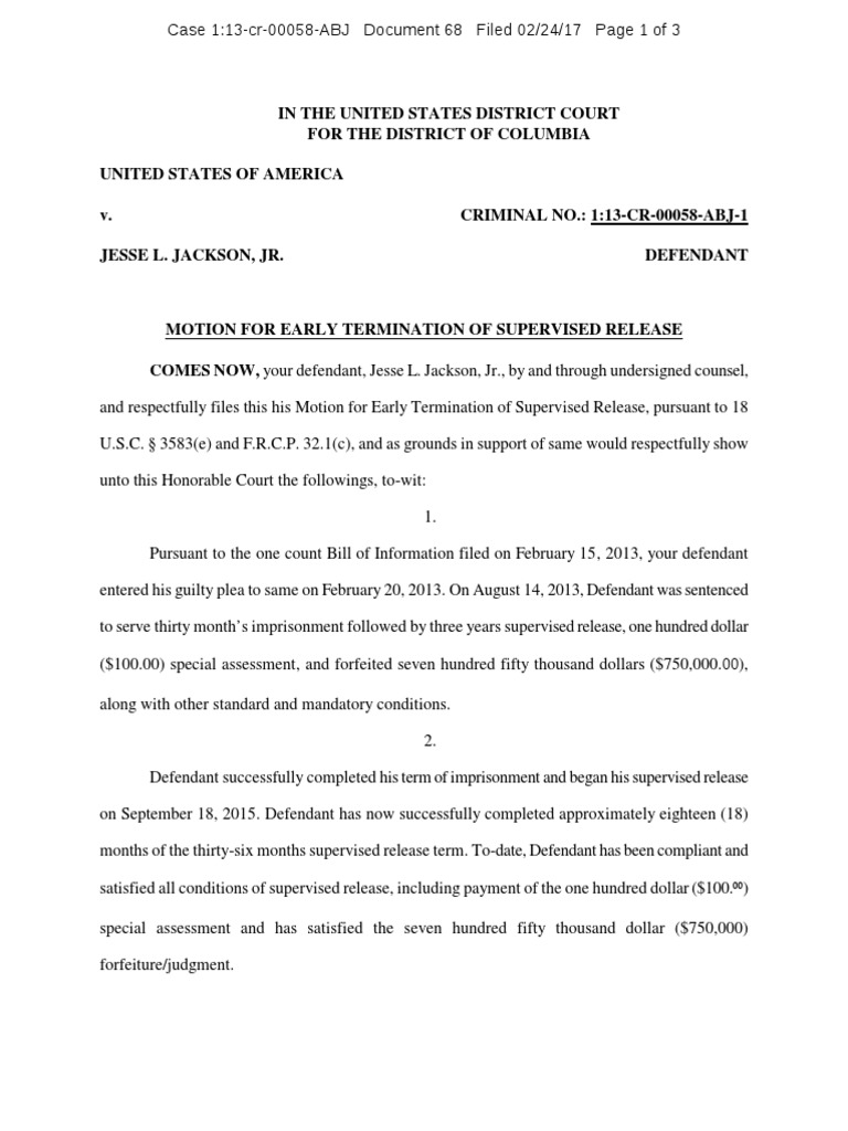 2-24-17 Jackson Motion For Early Termination | PDF | Recidivism ...