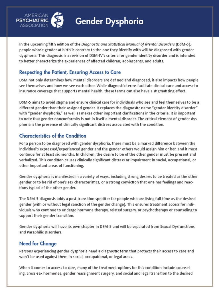 APA DSM 5 Gender Dysphoria | Dsm 5 | Diagnostic And Statistical Manual ...