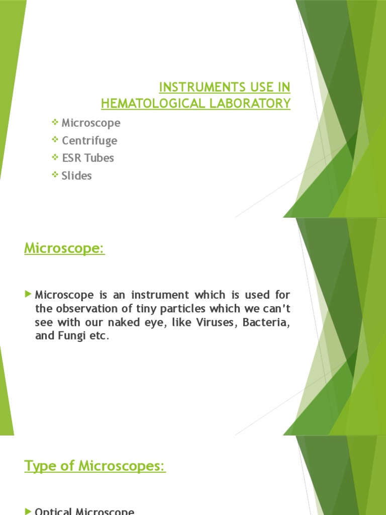 Hematological Laboratory Instruments Guide | PDF | Centrifuge | Microscope