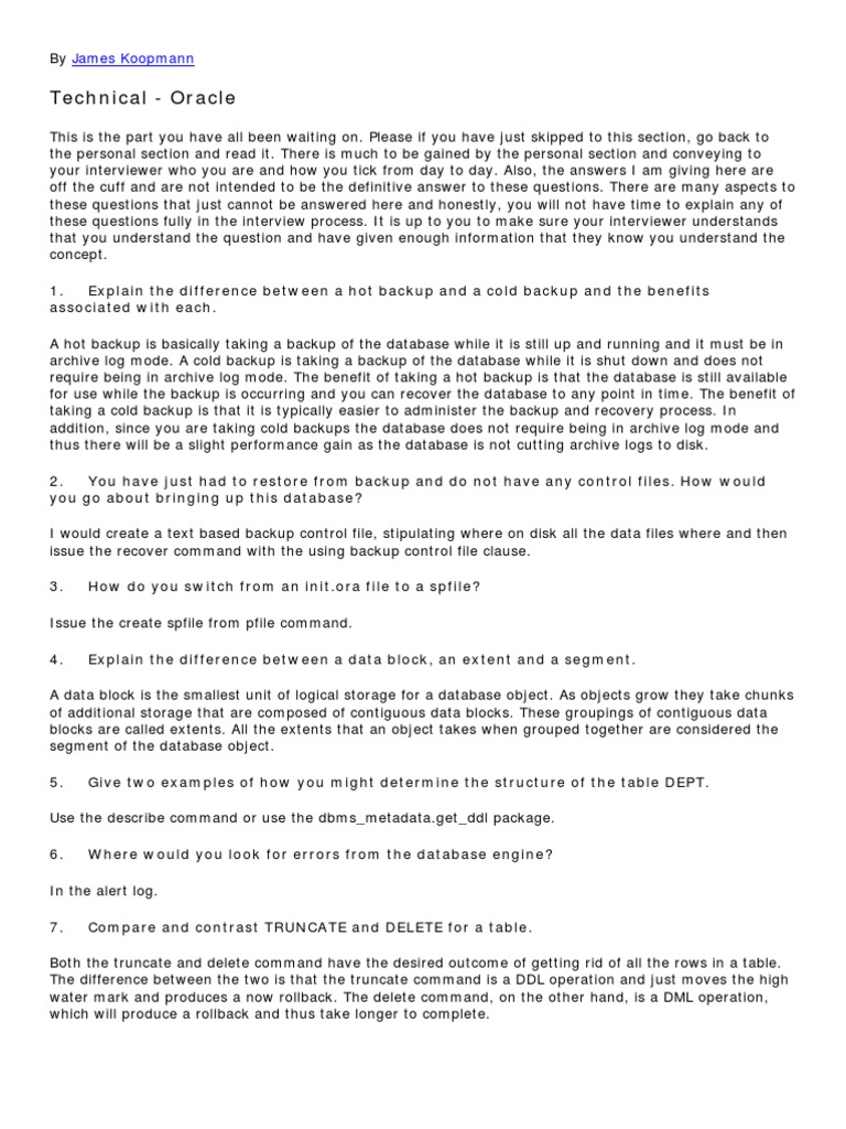 Oracle Tech Overview JamesKoopmann | PDF | Oracle Database | Databases