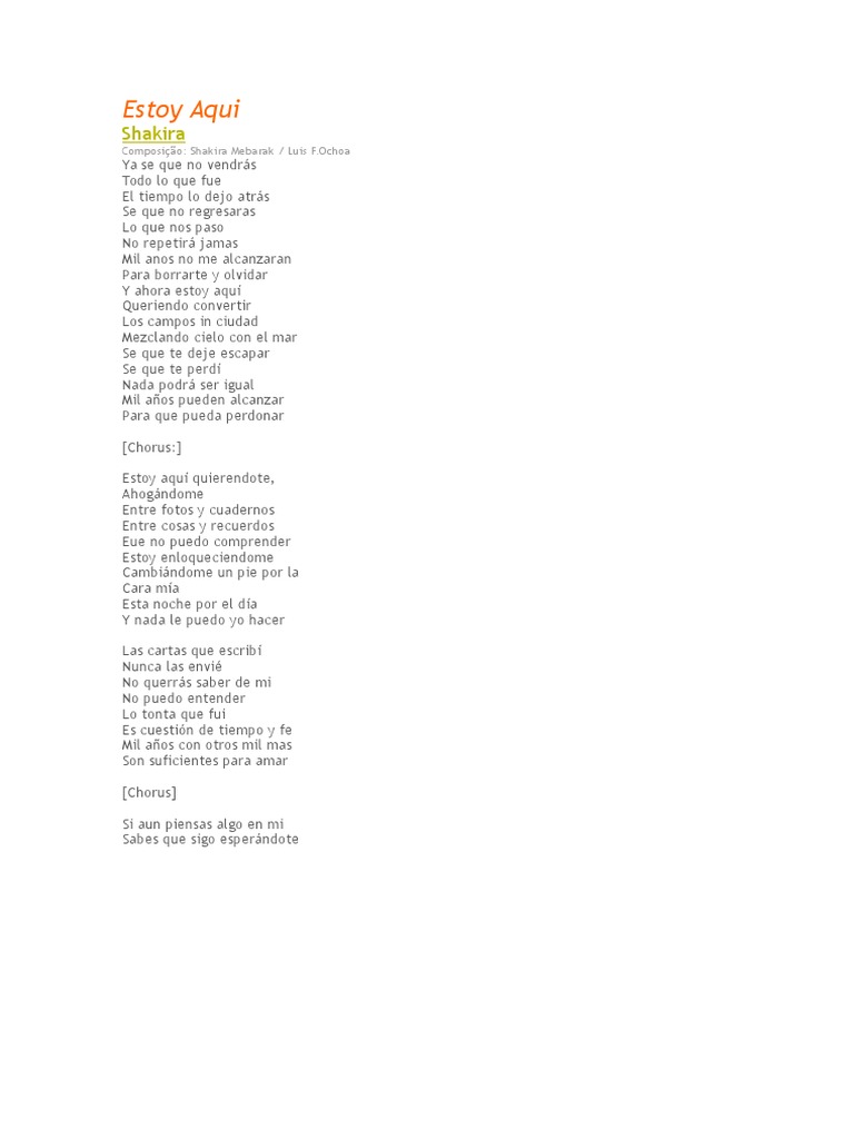 Musica Estoy Aqui Shakira | PDF | Ocio | Entretenimiento (general)