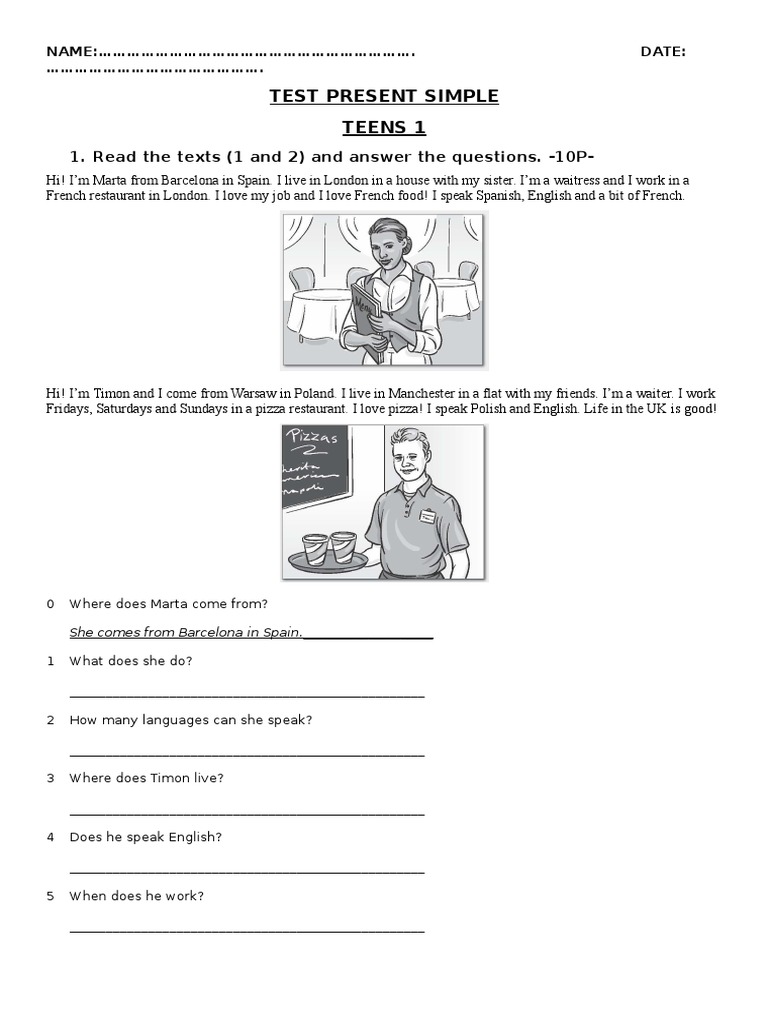 Present Simple Test 2016 | PDF | Linguistics