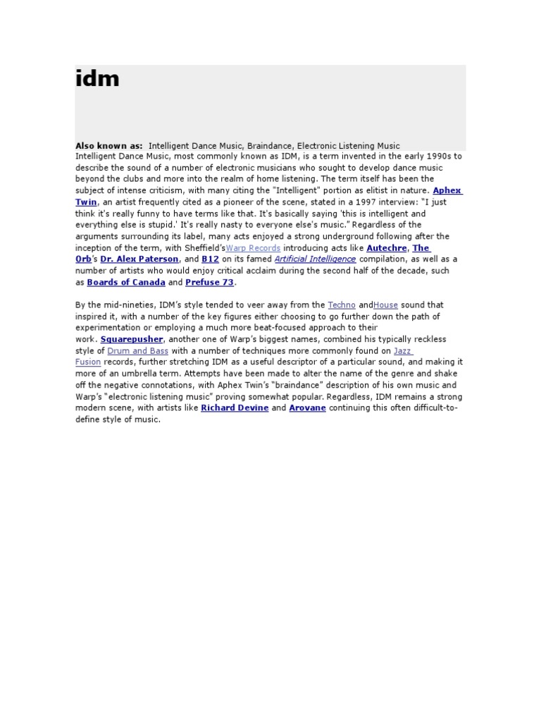 IDM: The Evolution of Intelligent Dance Music | PDF