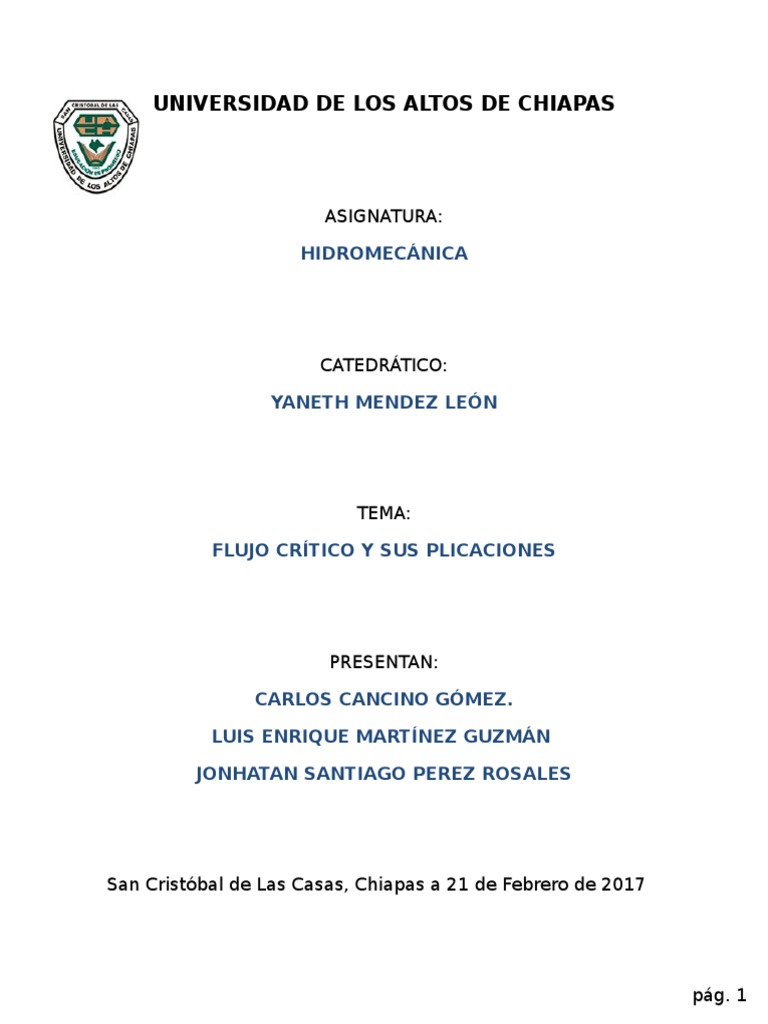 Flujo Crítico en Hidromecánica | PDF | Descarga (hidrología) | Pendiente