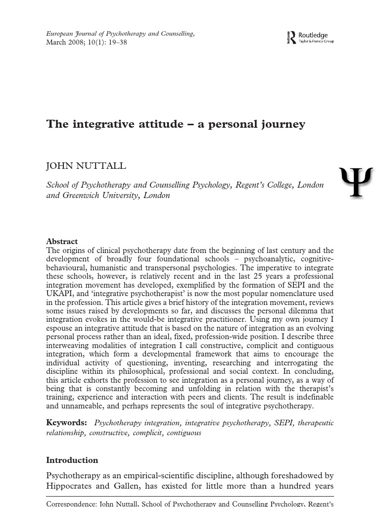 Integrative Psychotherapy Journey | PDF | Psychotherapy | Humanistic ...