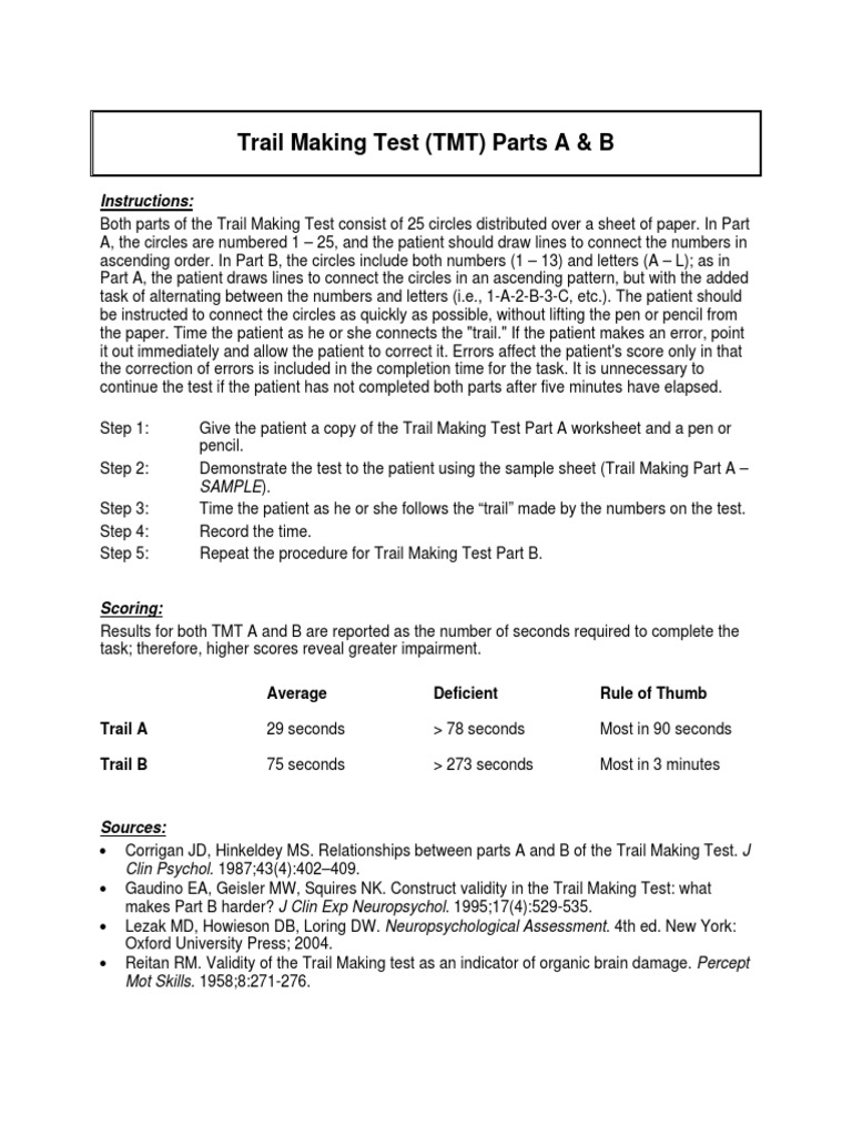 Trail Making Test A y B PDF | PDF | Evaluation Methods | Data Collection