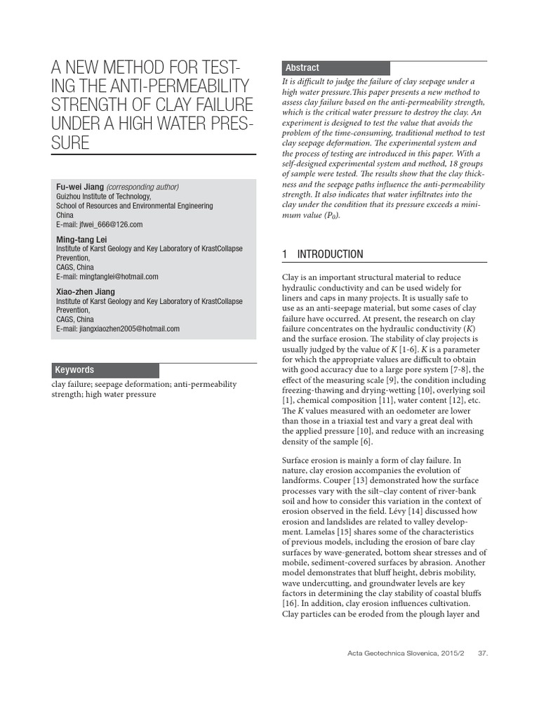 A New Method For Testing The Anti-Permeability Strength of Clay | PDF ...