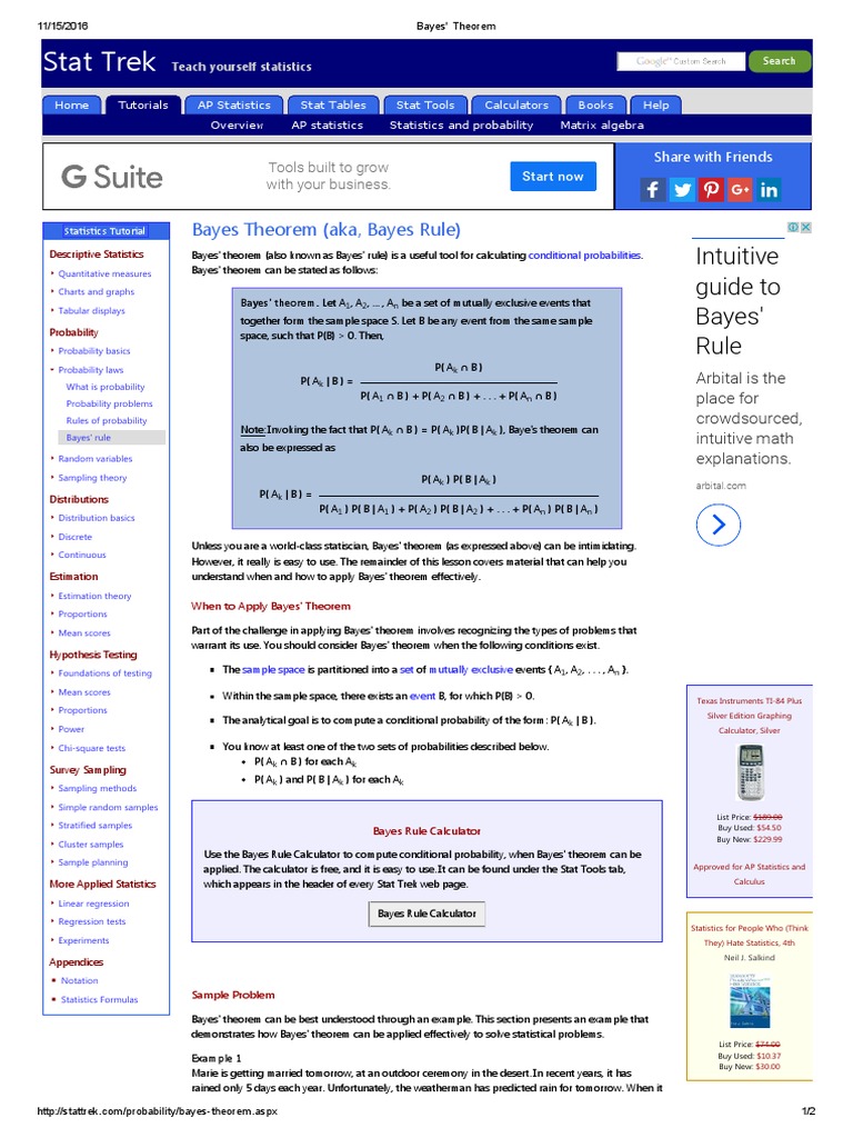 Bayes' Theorem | PDF | Statistics | Weather Forecasting