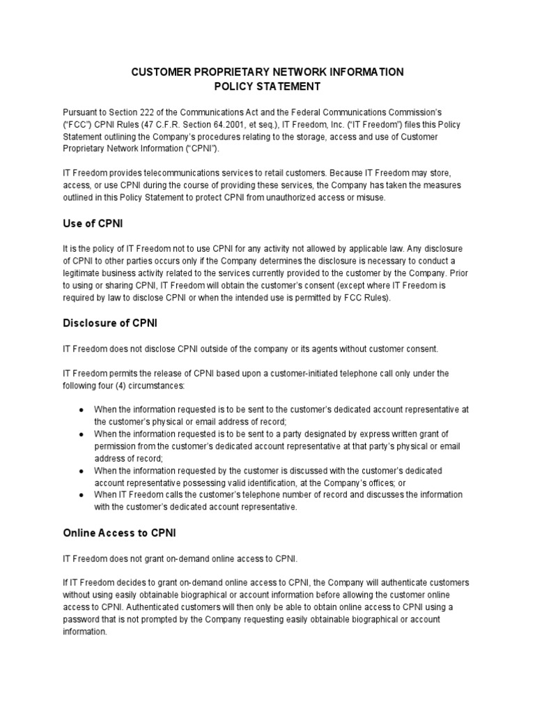 Telecom CPNI Policy Overview | PDF | Federal Communications Commission ...