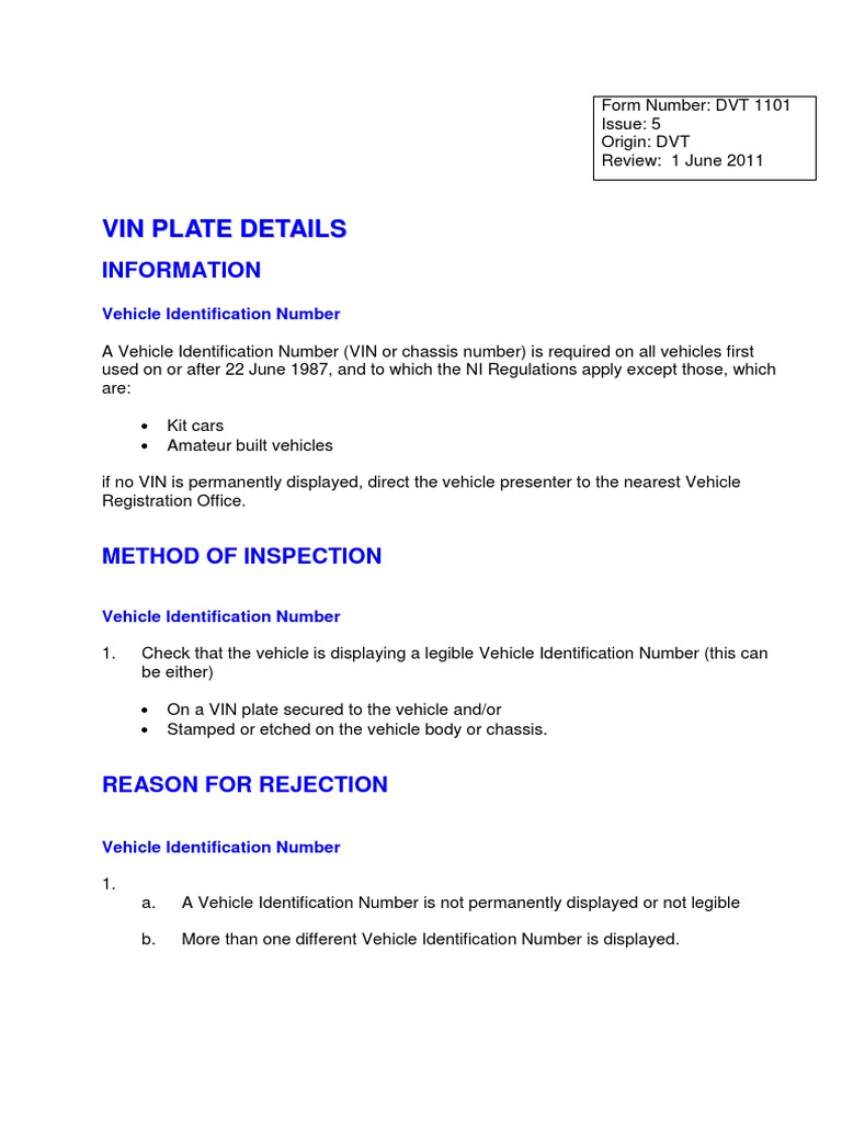 VIN Plate Details | PDF | Trunk (Car) | Private Transport