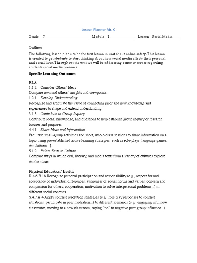 Social Media Lesson Plan | PDF | Social Media | Popular Culture & Media ...