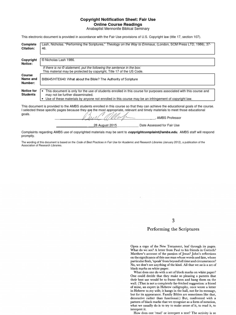 Lash - Performing The Scriptures | PDF | Fair Use | New Testament