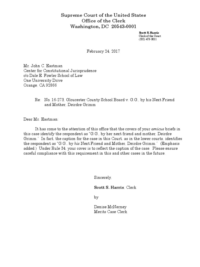 16-273 Letter To Amicus Atty. Eastman | PDF