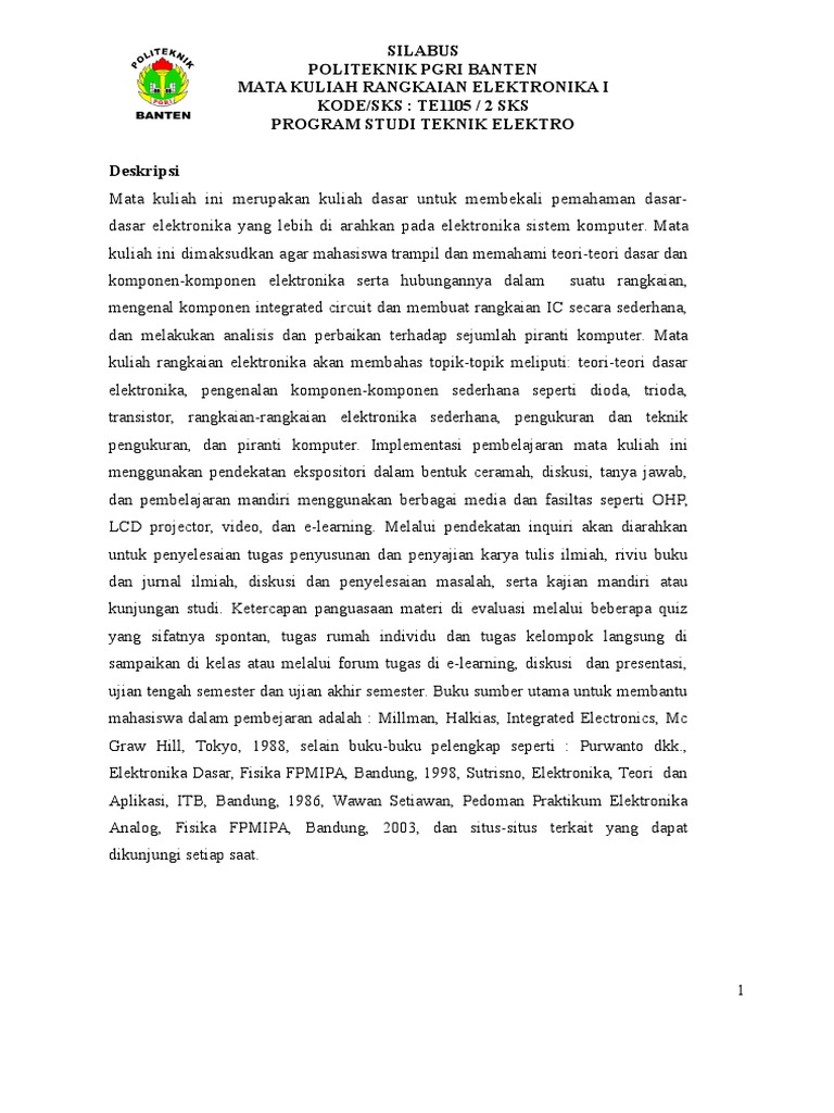 Silabus Rangkaian Elektronika | PDF