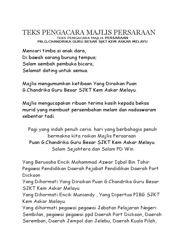 Teks Pengacara Majlis Persaraan GB | PDF