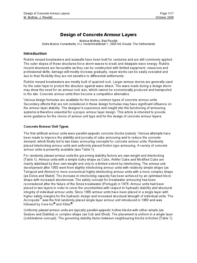 2008 - Design of Concrete Armour Layers Muttray Et Al PDF | PDF ...