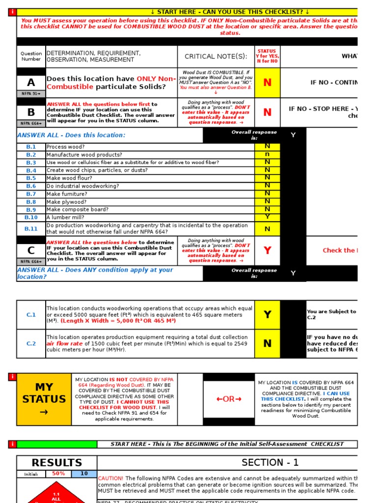 NFPA 664 Combustible Dust Checklist | PDF | Safety | Science