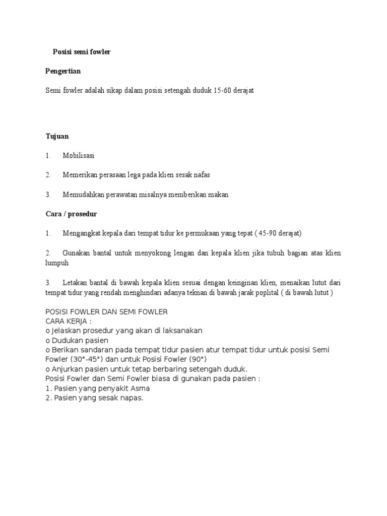 Panduan Posisi Semi Fowler untuk Pasien | PDF | Kajian Bahasa Asing ...