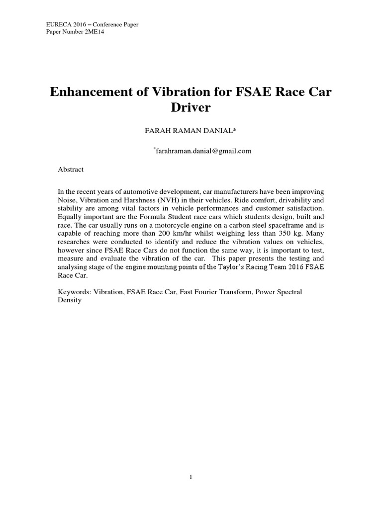 Enhancement of Vibration For FSAE Race Car Driver | PDF | Internal ...