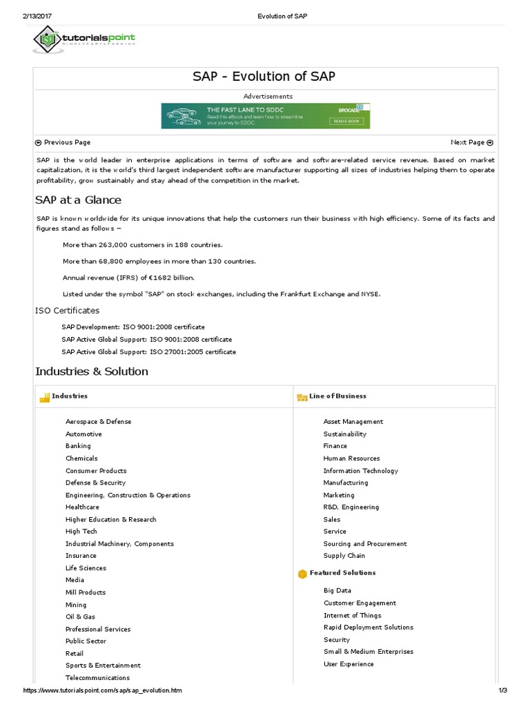 SAP Evolution of SAP: SAP at A Glance | Download Free PDF | Sap Se ...
