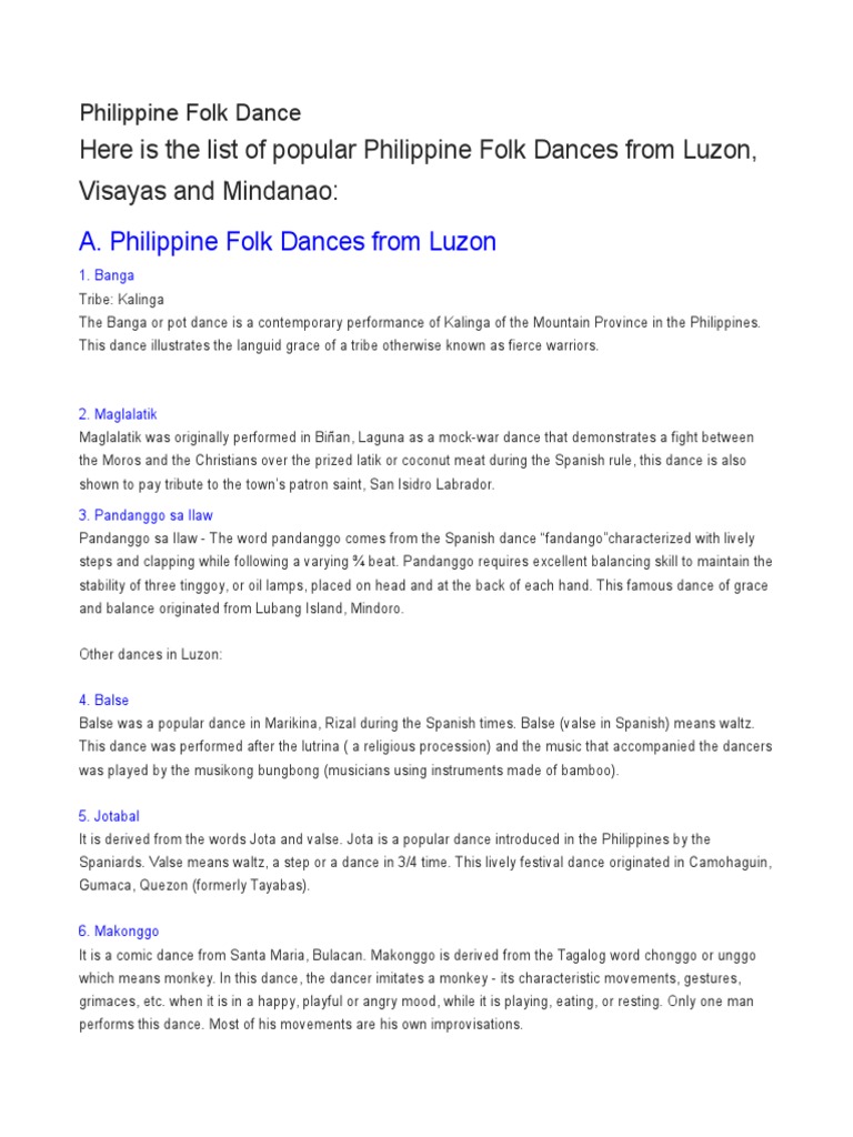 Popular Philippine Folk Dances from Luzon, Visayas and Mindanao | PDF ...