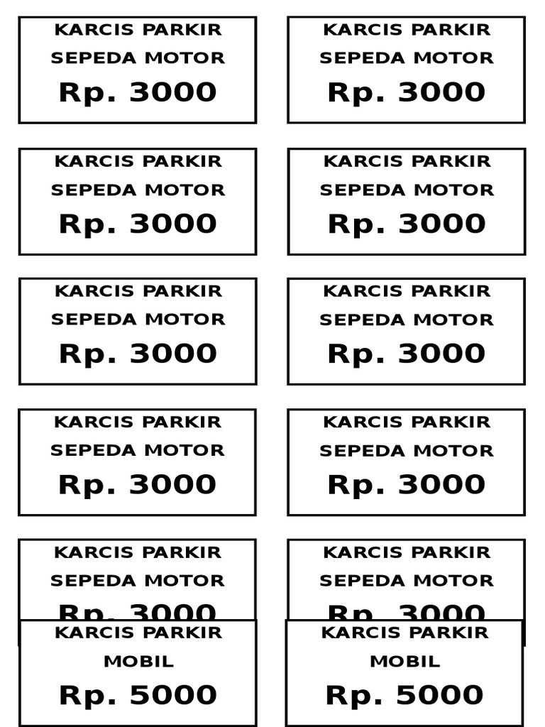 Karcis Parkis Mobil Motor New | PDF