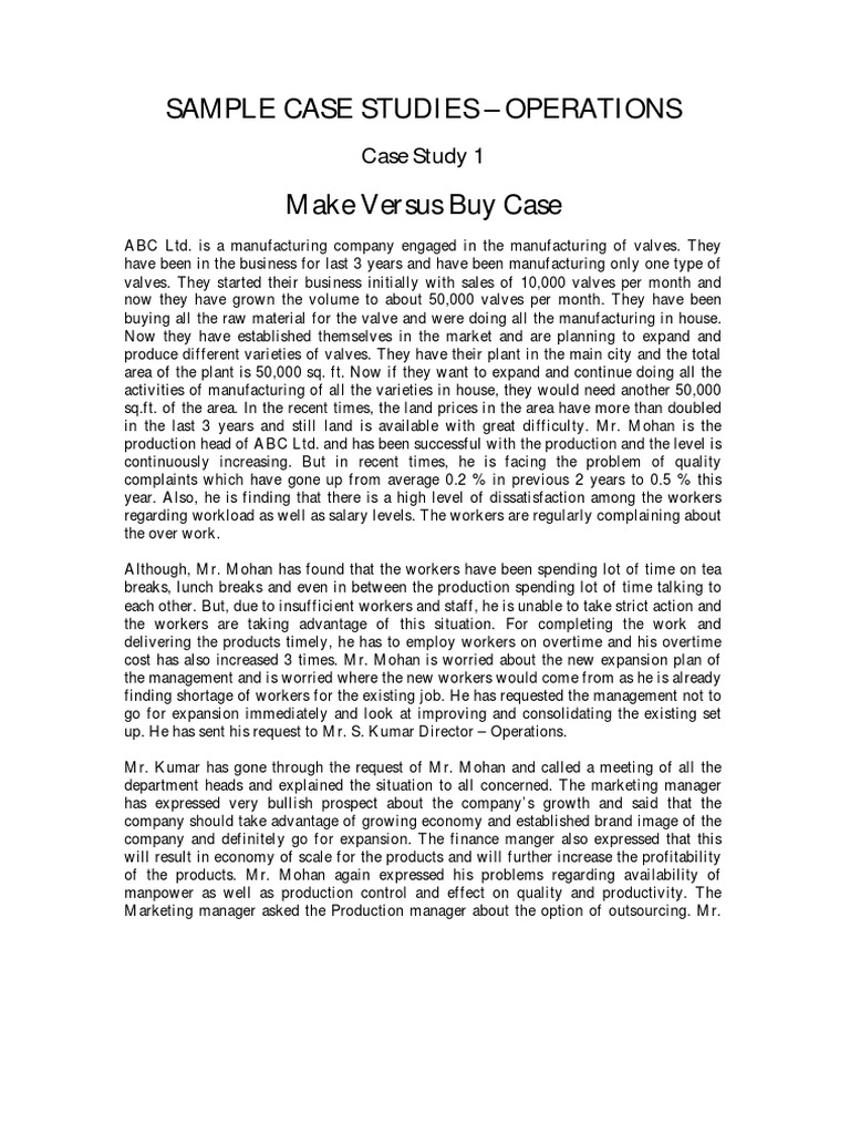 Sample Case Studies-Operations | PDF | Outsourcing | Labour Economics