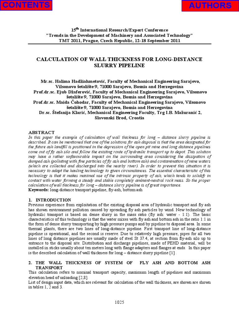 Calculation of Wall Thickness For Long-Distance Slurry Pipeline | PDF