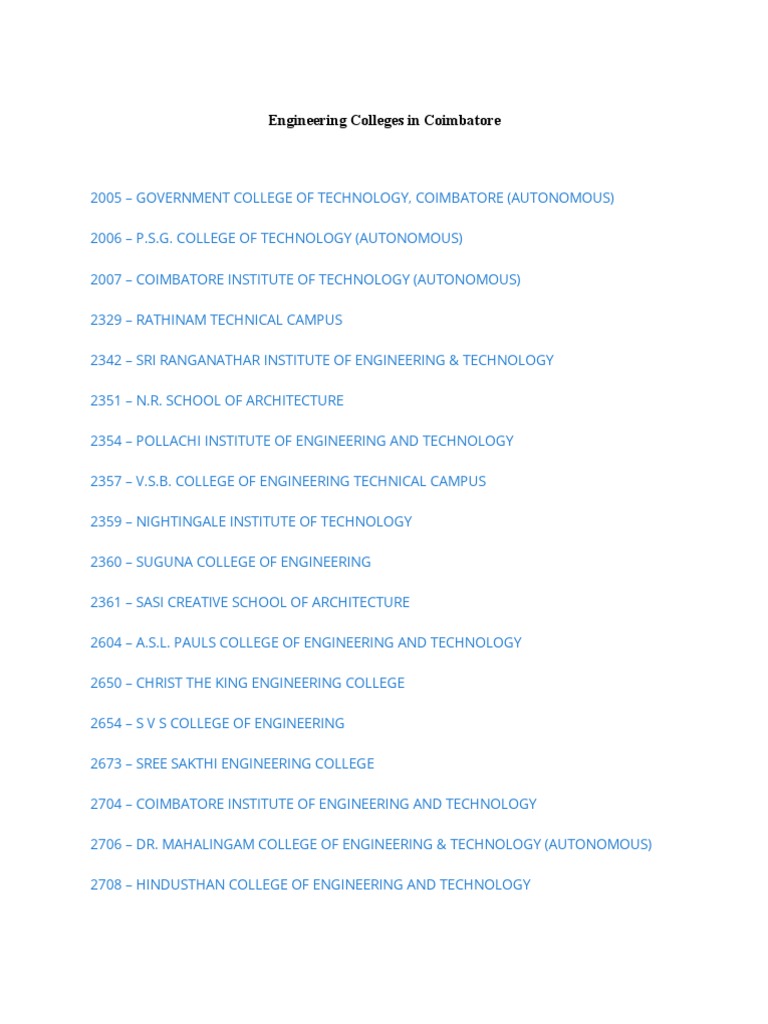 Engineering Colleges in Coimbatore | PDF