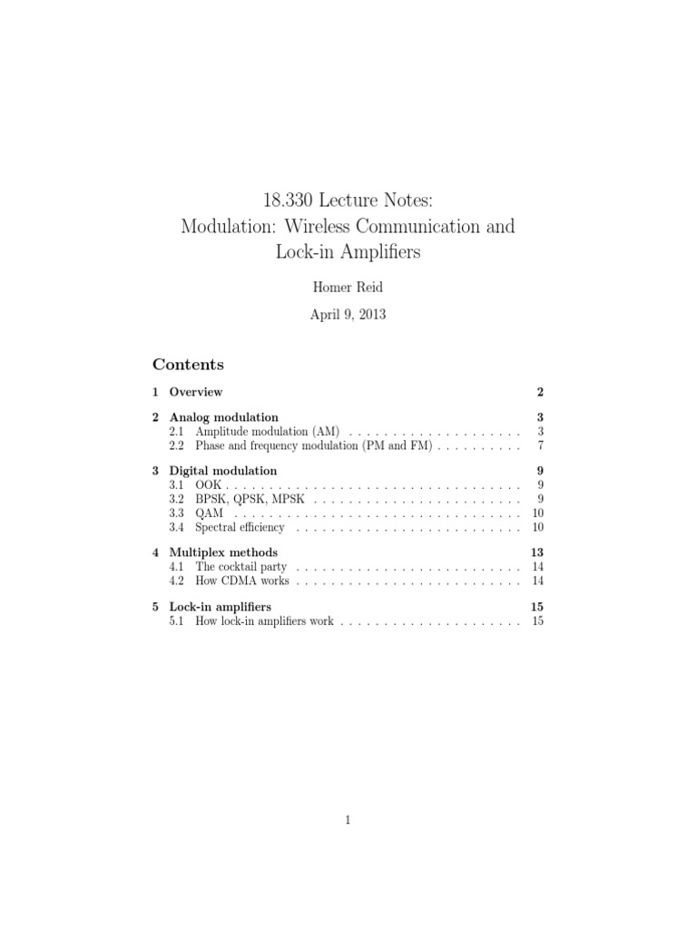 18 330 Lecture Notes Modulation Wireless Communication And Lock In